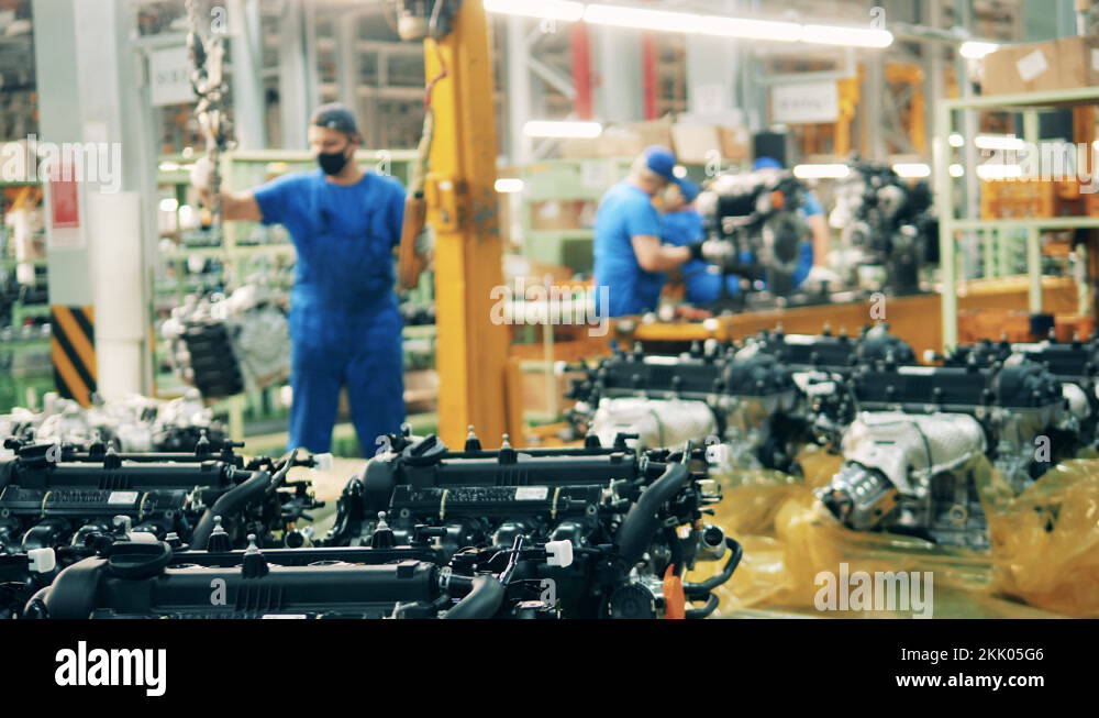 Modern car engines at a car manufacturing facility. Close up Stock ...