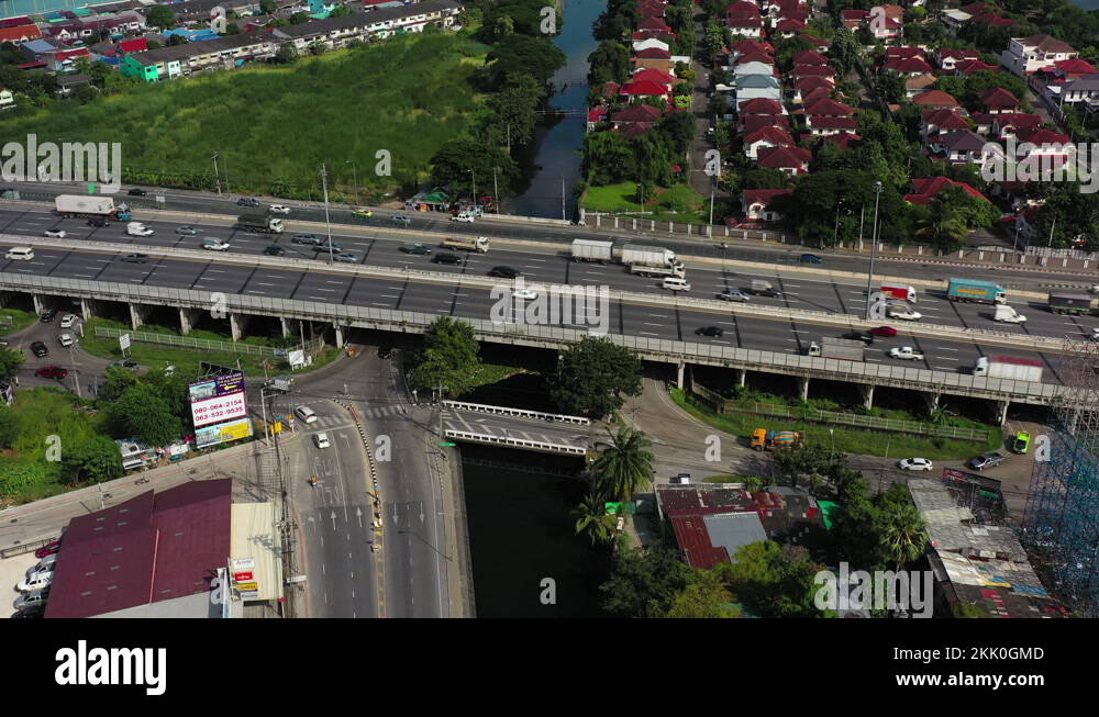 Bangkok Drone Day Motorway 9 Tollway Scene Edge of Bangkok Khu Bon ...