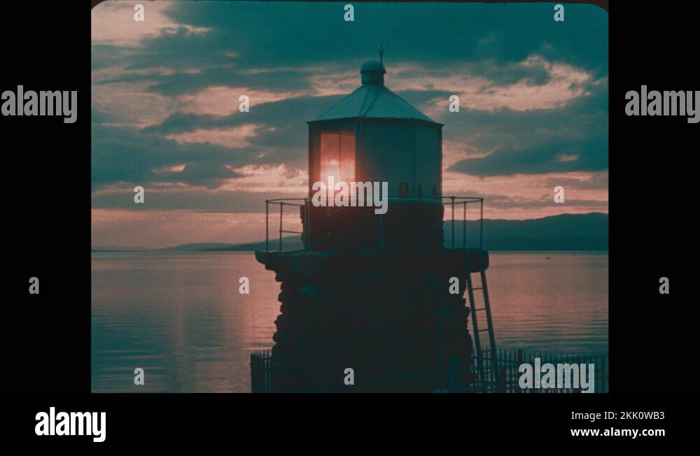 The Open Road by Friese-Greene, lighthouse with sunset background, UK ...