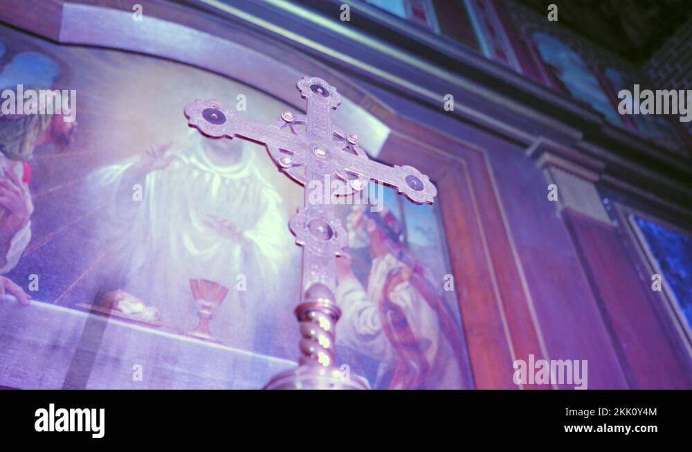 Jesus cross in beautiful church for praise and worship, angel and ...