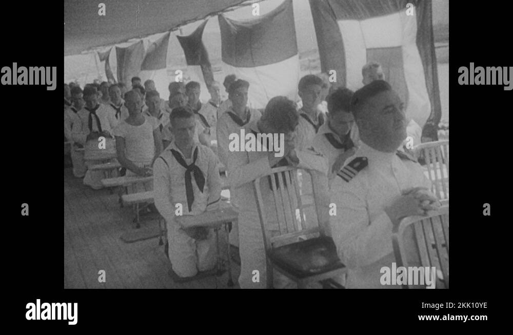1940s: Navy church service on ship led by Priest. Japanese ambassadors ...