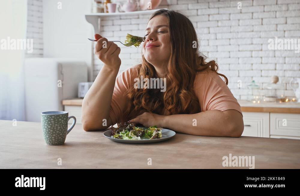 Overweight woman eating healthy food Stock Videos & Footage - HD and 4K ...
