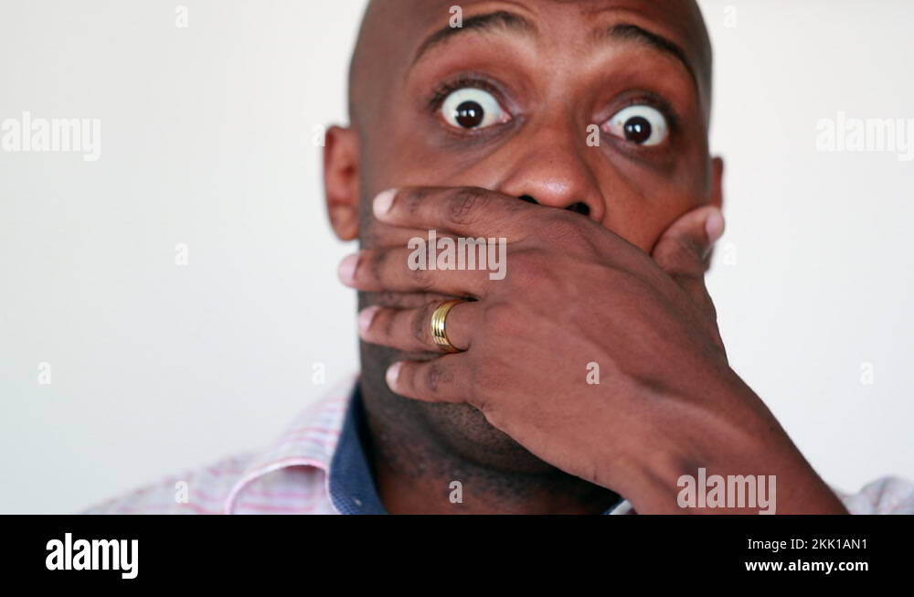 Black man shock reaction, mixed race person surprised unbelievable ...