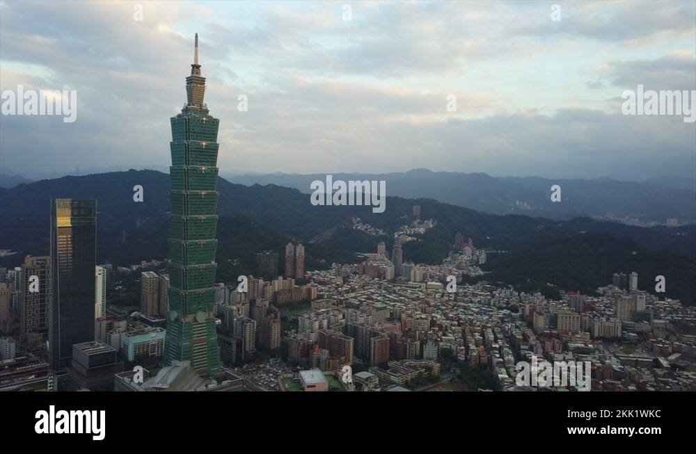 sunset time taipei city center famous tower aerial panorama 4k taiwan ...