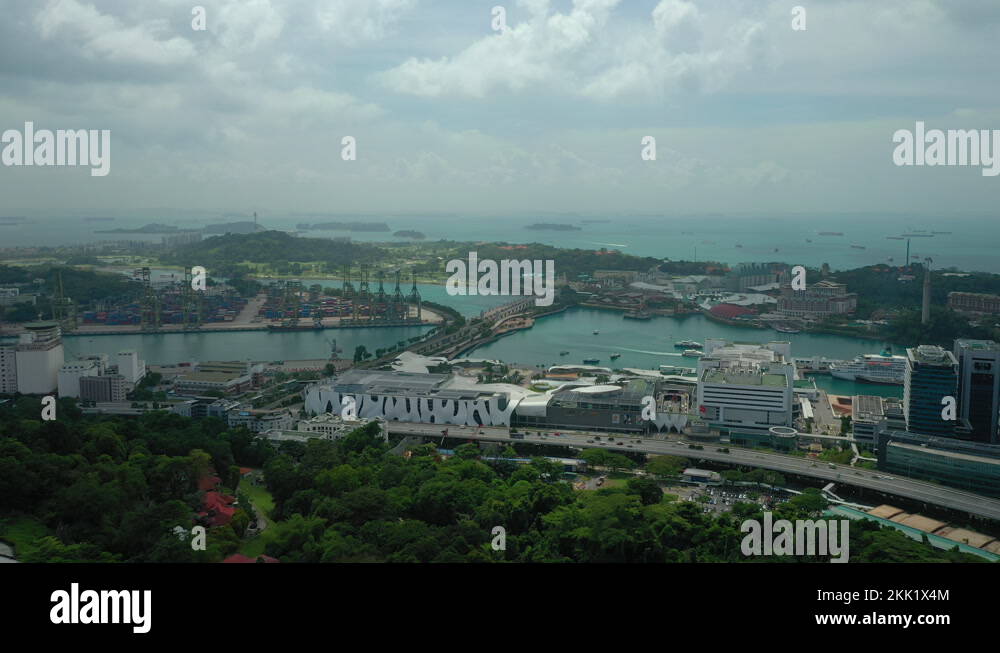 singapore city sunny day sentosa island famous mall aerial panorama 4k ...