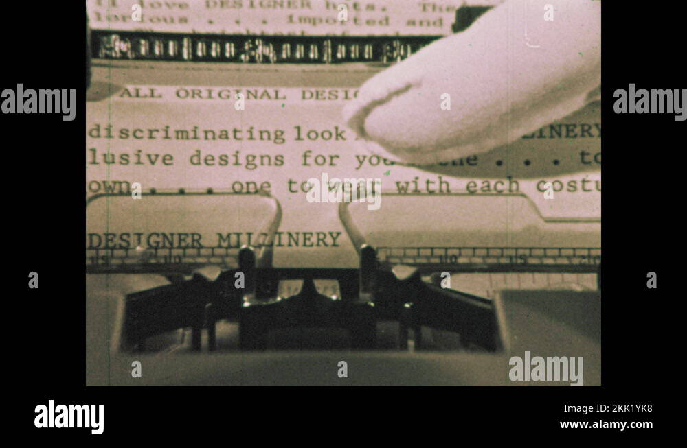 1960s: Letter types on typewriter. Mannequin of woman. Page in ...