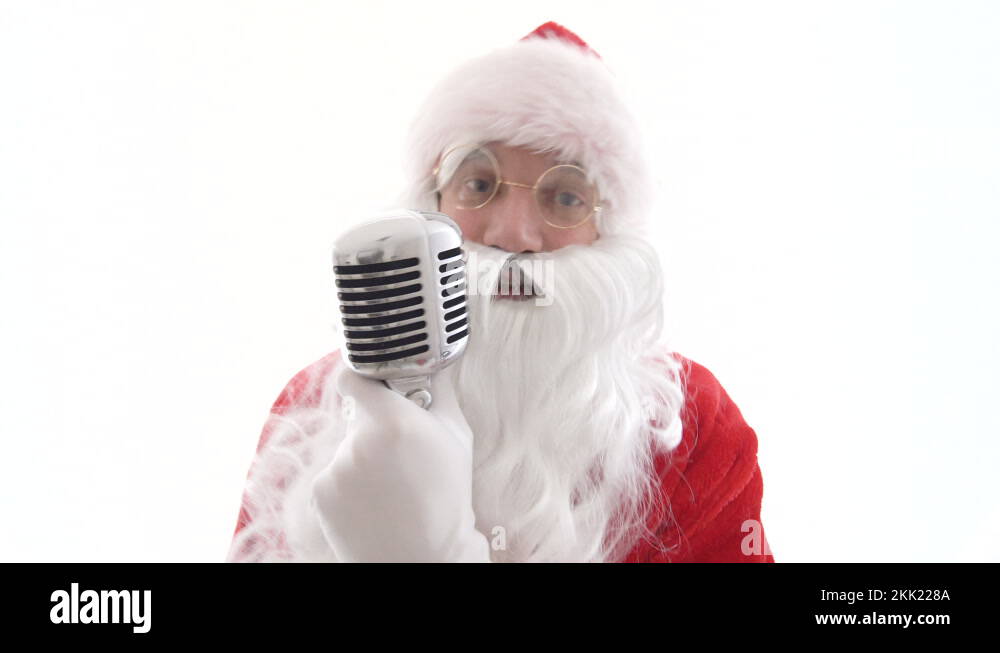 Santa singing to retro vintage microphone christmas song. Santa Claus ...