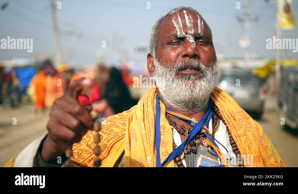 Hindu Man Praying at Kumbh Mela Festival in Allahabad (Prayagraj ...