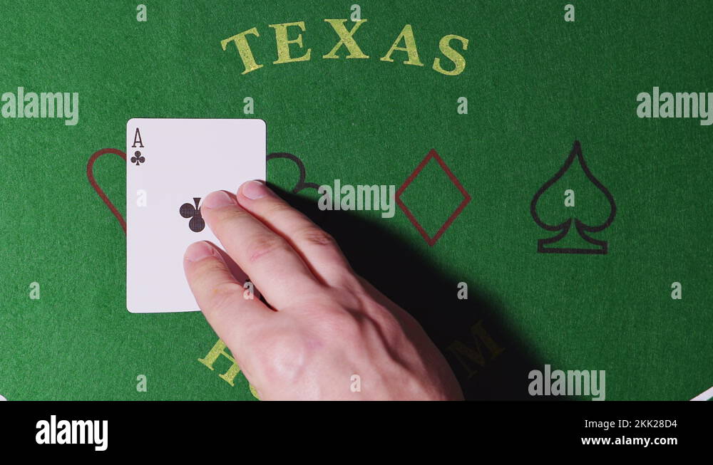 POKER: Dealer’s hands out cards on a green table (top view Stock Video ...