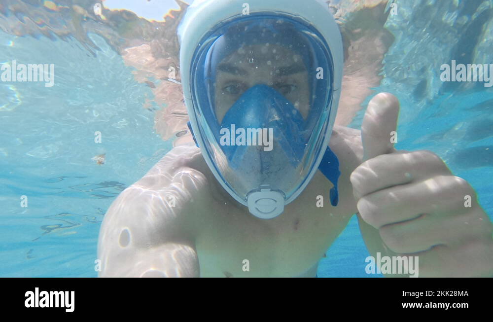 Snorkeling Man Underwater Giving Thumbs Up Ok SignaI In Front Of The ...