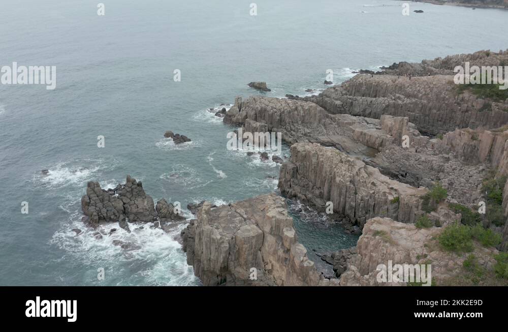 Tojinbo Cliffs, Fukui Prefecture Japan. Aerial Flyover Stock Video ...
