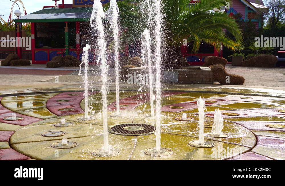 jet of pedestrian dry fountain from ground. entertainment for children ...