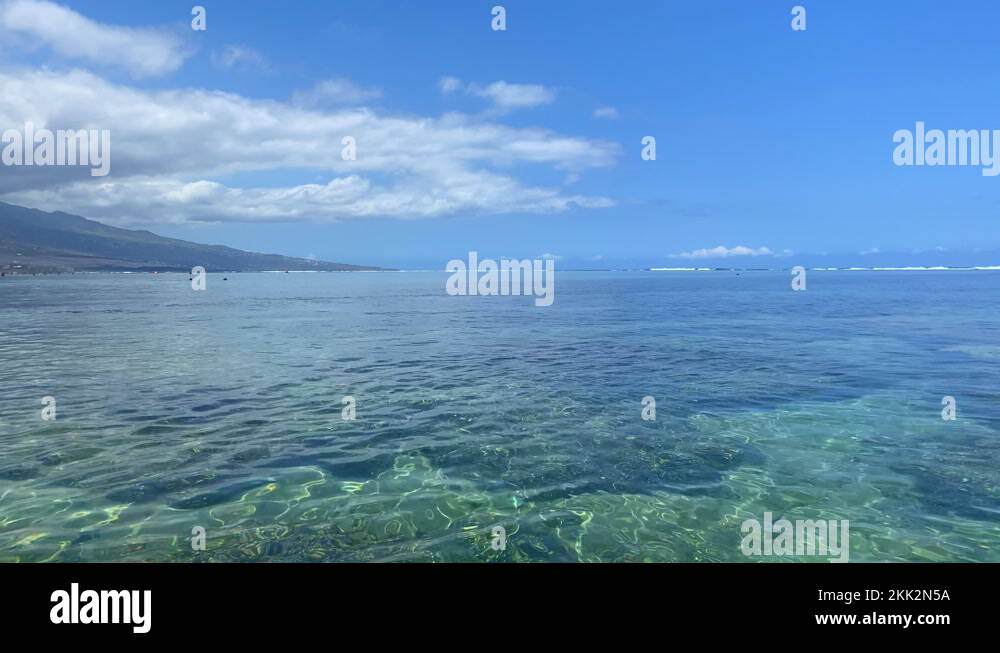 People bathing in the lagoon of La Saline les Bains beach on Reunion ...