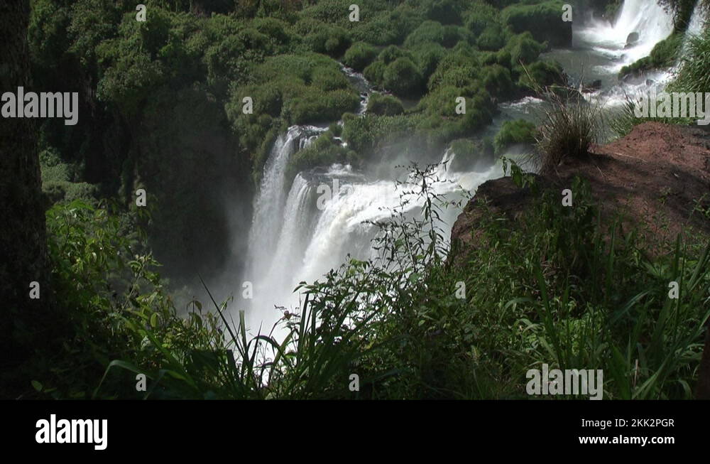 Argentina Iguazu Falls looking down at falling water Stock Video ...