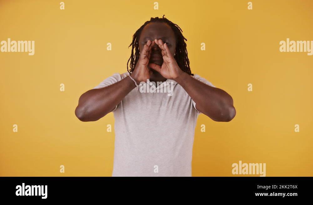 African american black man makes cupping gesture, calling someone with ...