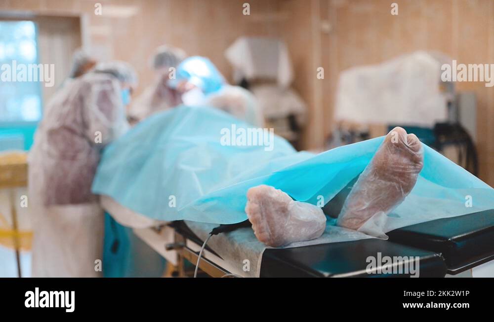 patient feet in the operating room on the table, the concept of medical ...