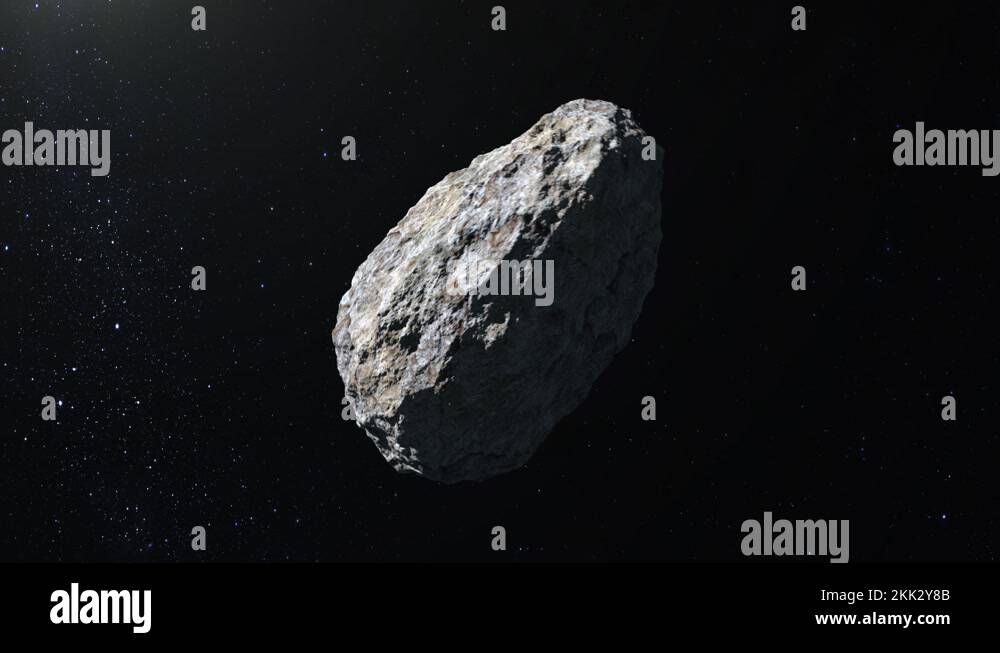 Asteroid in space. The asteroid flies and rotates. Starry sky. 4K ...
