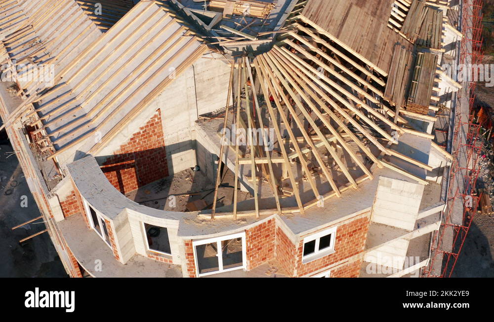 Residential building timber roof construction Stock Videos & Footage ...