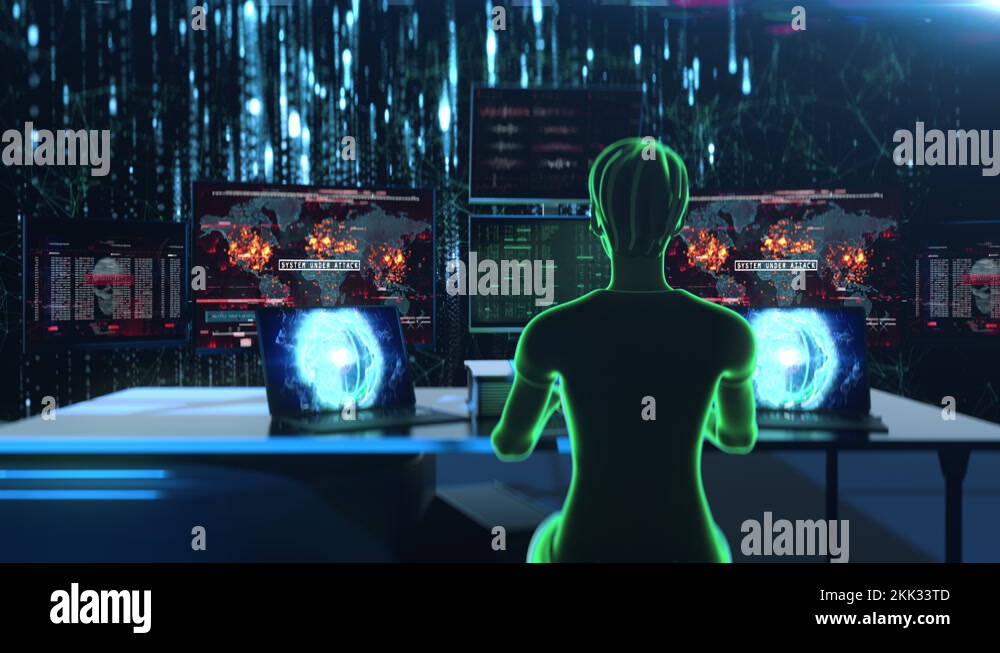 Virtual Reality Hacking Female Hacker Typing Code Bypassing Firewalls Attack Stock Video
