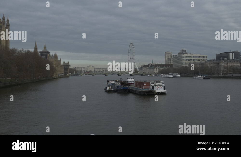 London Skyline Viewed From Lambeth Bridge On Downcast Day. Locked Off ...