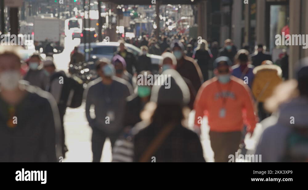 Crowd of people wearing mask masks walking street city coronavirus ...