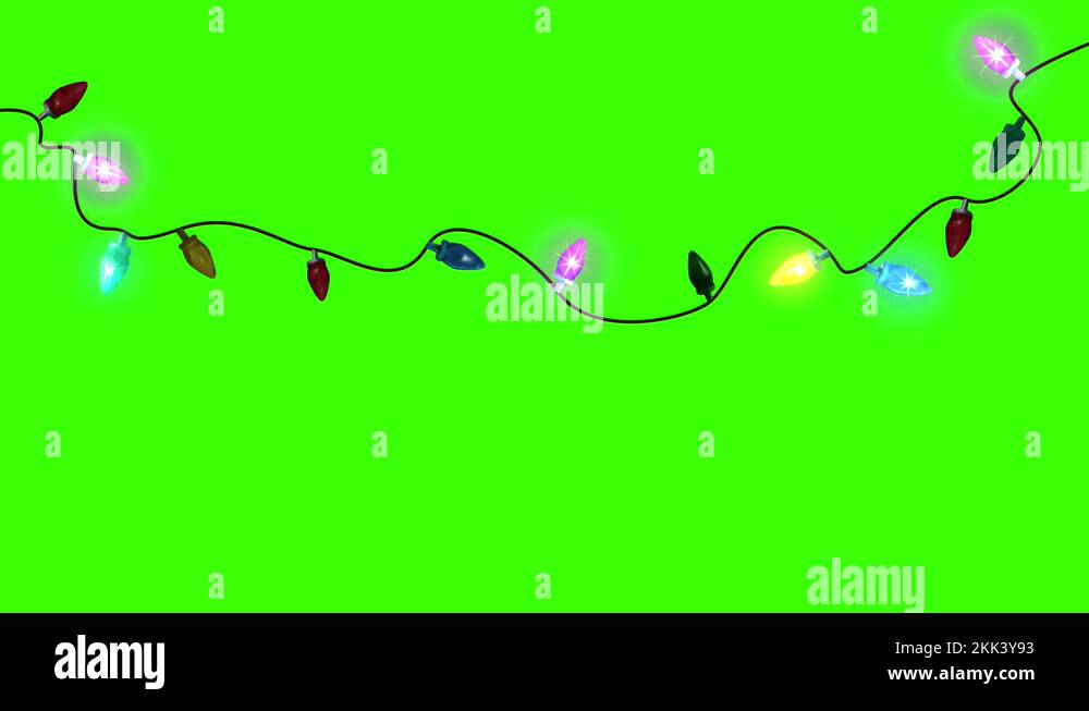 realistic christmas string lights on a green screen background ...