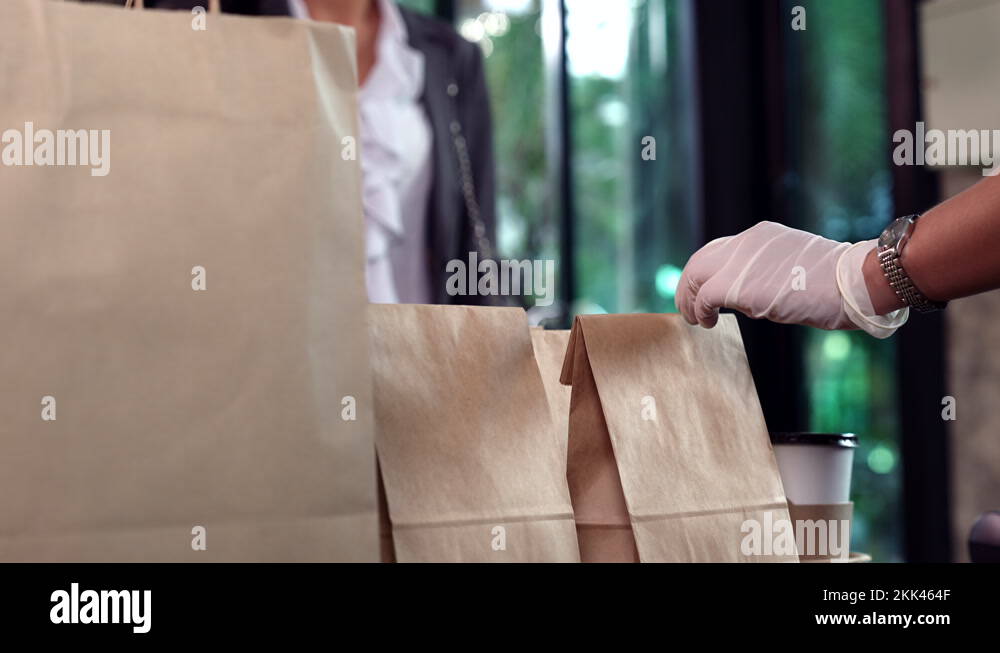 Customer order take out food and making contactless payment using ...