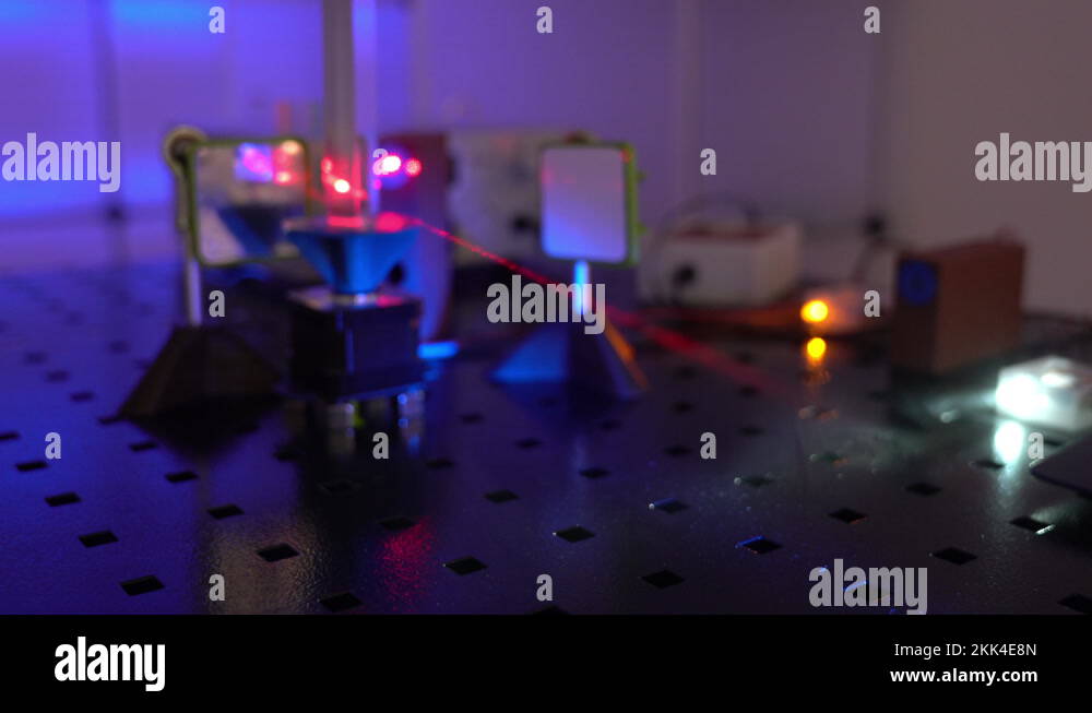 laser in a quantum optics lab. Semiconductor laser on optical table in ...