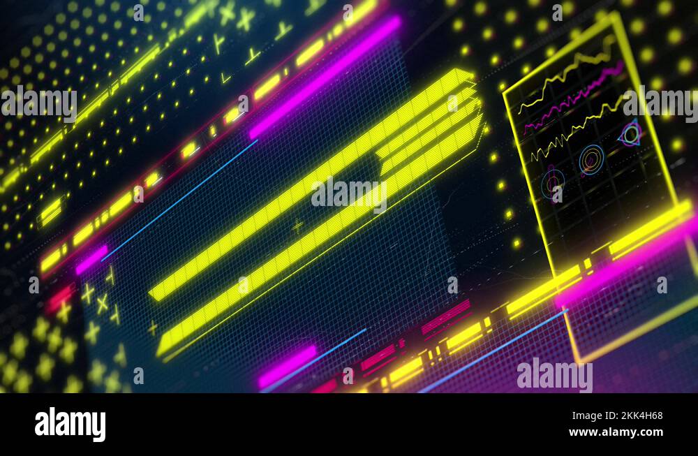 Futuristic cyberpunk background 3d animation. Neon computer screen ...
