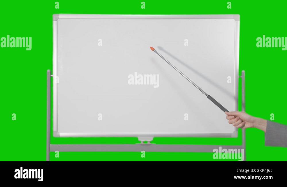 Hand pointing white board. Education class concept. Green background ...