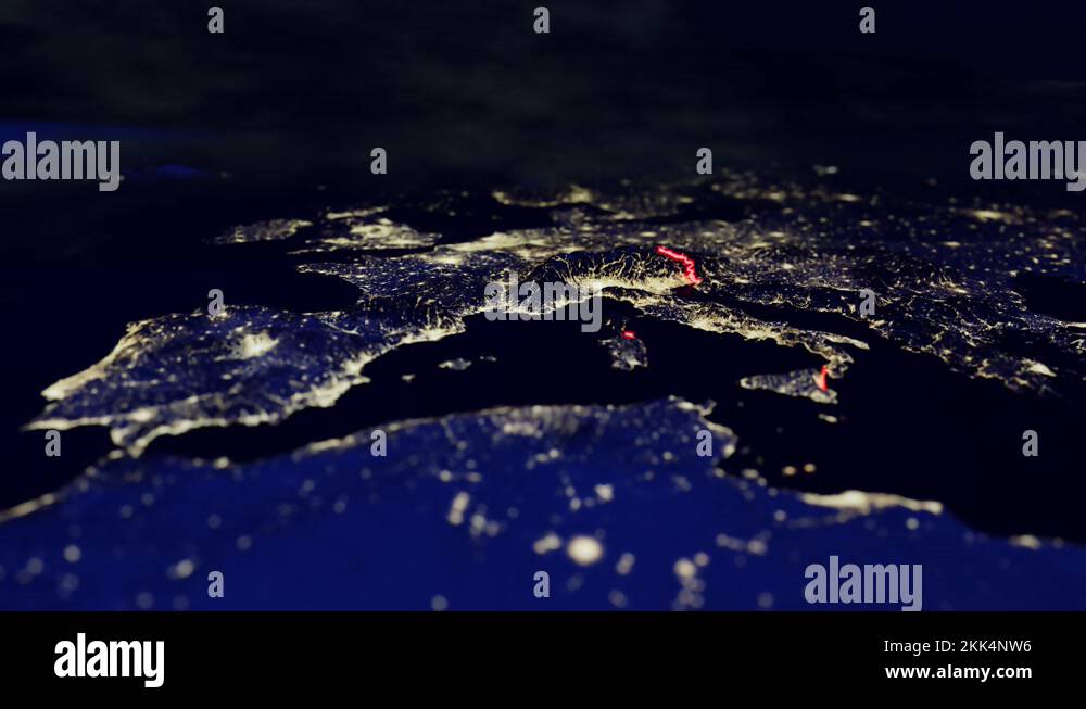 3D CGI Night Map of Italy, Europe With Mountain Relief Stock Video ...