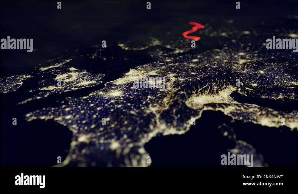 3D CGI Night Map of Sweden Tracing of Swedish Borders With Mountain ...