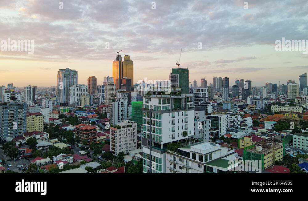 Golden Tower And High-rise Buildings In Downtown Phnom Penh, Cambodia ...