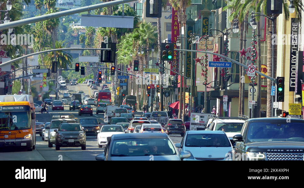 Public bus and traffic jam congestion at rush hour on Hollywood ...