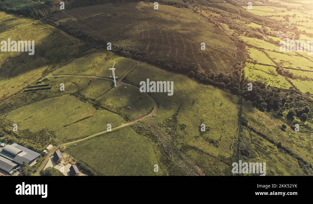 Wind turbine top-down aerial. Renewable electricity: alternative power ...