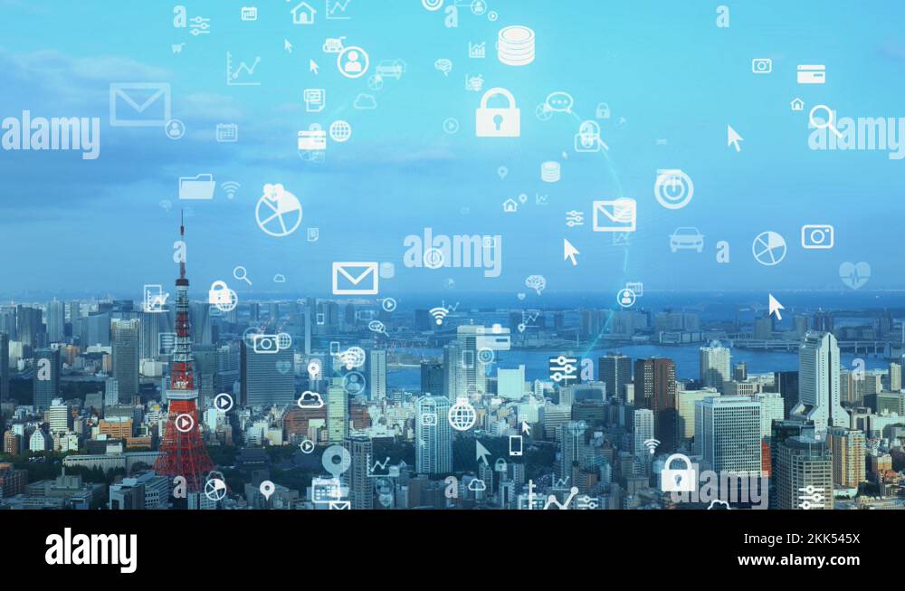 Smart city and communication network concept. 5G. IoT (Internet of ...