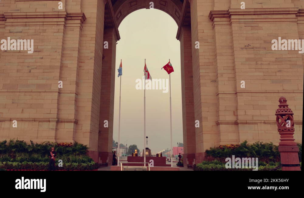 The Flags of Three Armed Forces of India Waving In Front Of India Gate ...