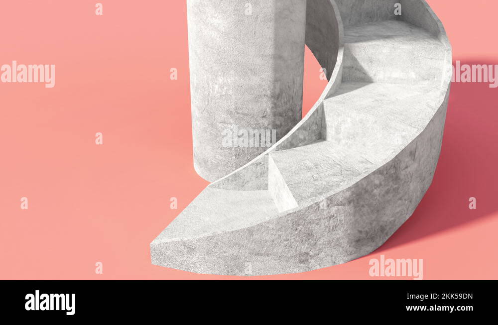 4K Loop Animation of Concrete Spiral Staircase Rotation on a pink ...