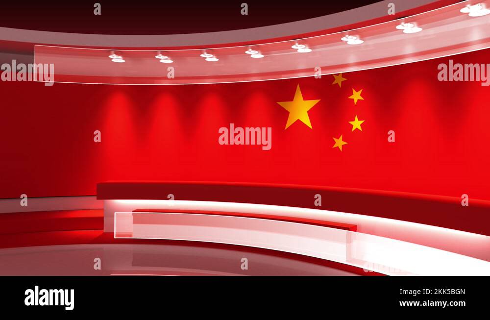 TV studio. Chinese flag background. News studio Stock Video Footage - Alamy
