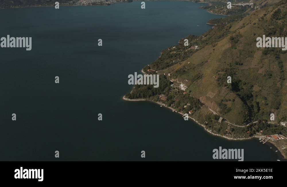 Drone aerial bird's eye view of beautiful lake Atitlan and the ...