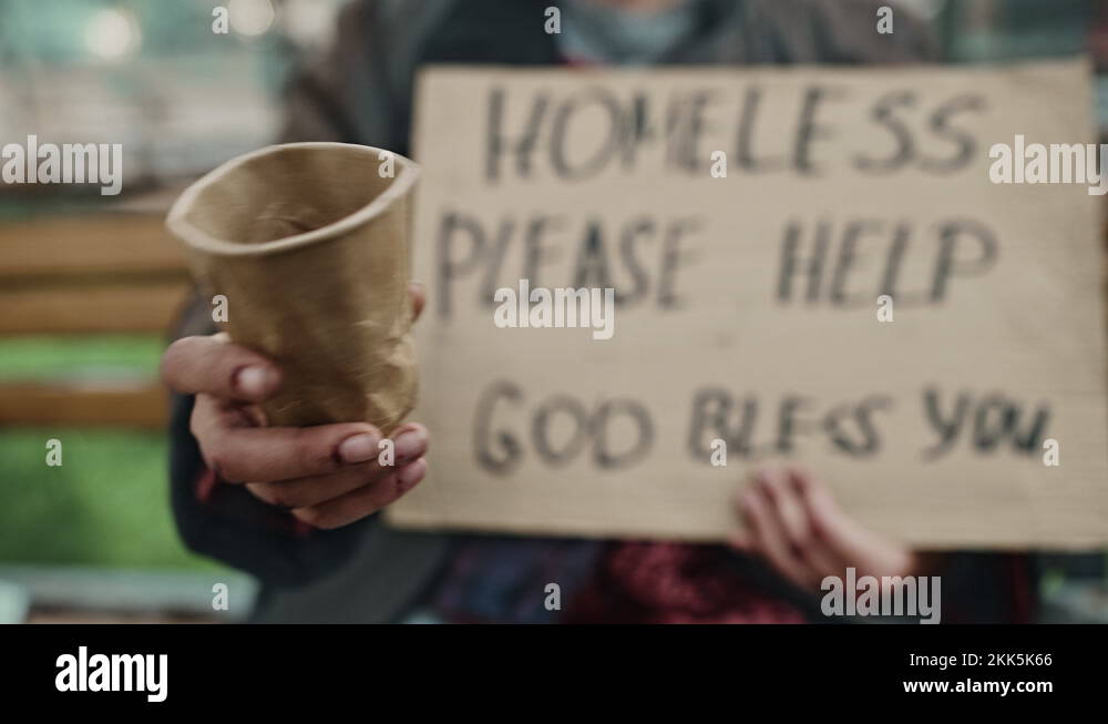 Homeless please help sign in dirty hands, vagrant person begging for ...