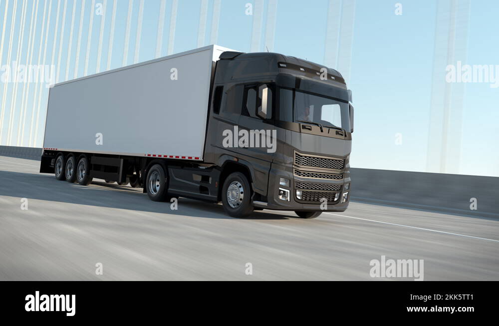 Drive Modern Big Semi Truck with Cargo Trailer Route on Road Logistic ...