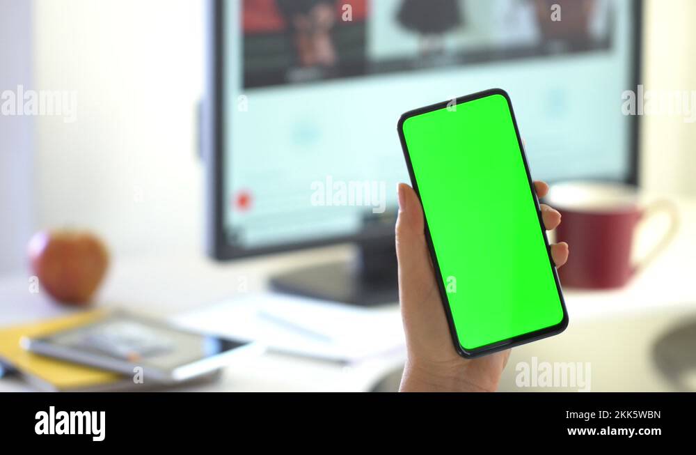 Handheld Camera: Back View of Brunette Man Holding Chroma Key Green ...