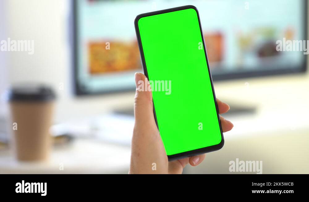 Handheld Camera: Back View of Brunette Man Holding Chroma Key Green ...