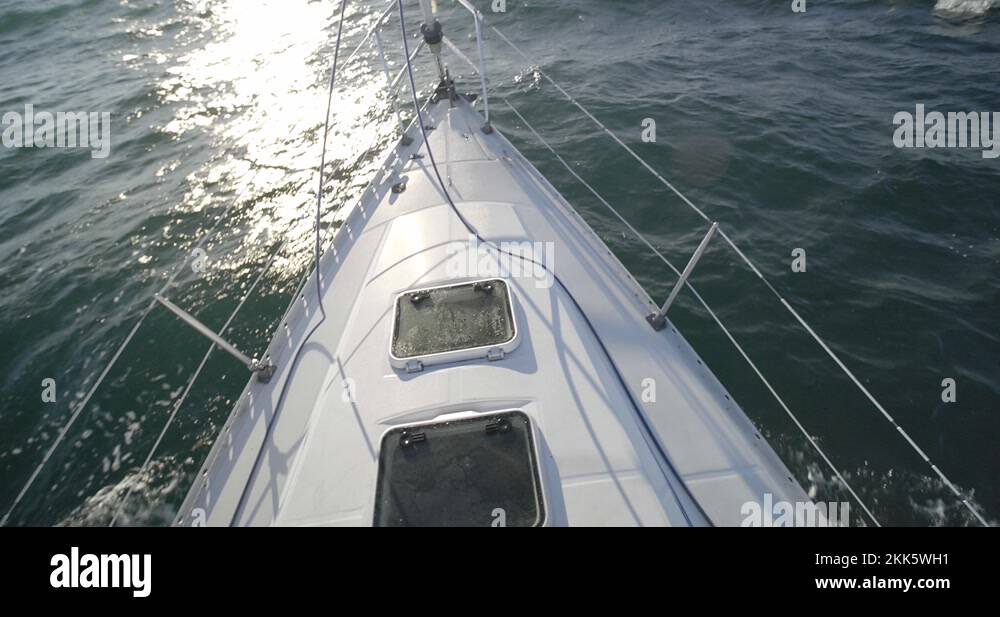 Ocean Waves And Water Splashing On Bow Of Sailing Boat In Alaska. - POV ...