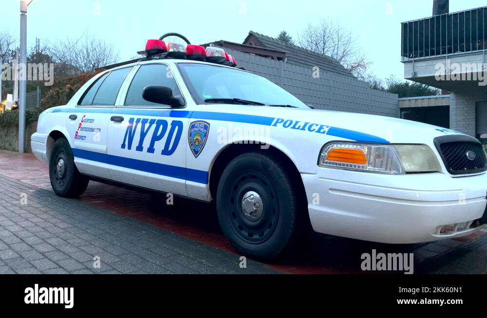 Static low angle showing Logos On Nypd Police Car during daytime.New ...
