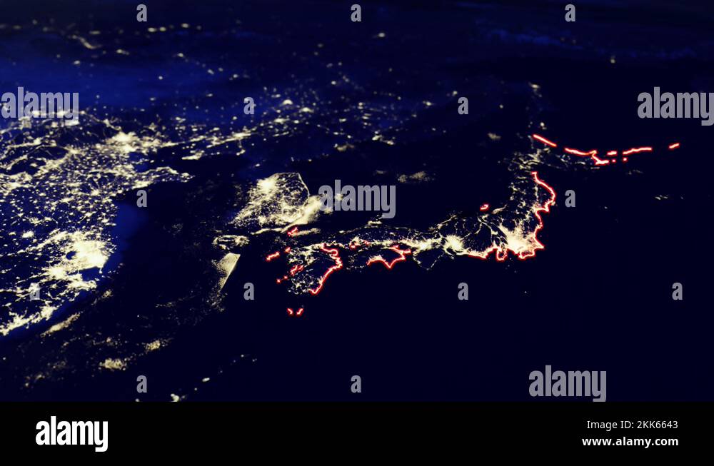3D CGI Night Map of Japan With Mountain Relief Stock Video Footage - Alamy