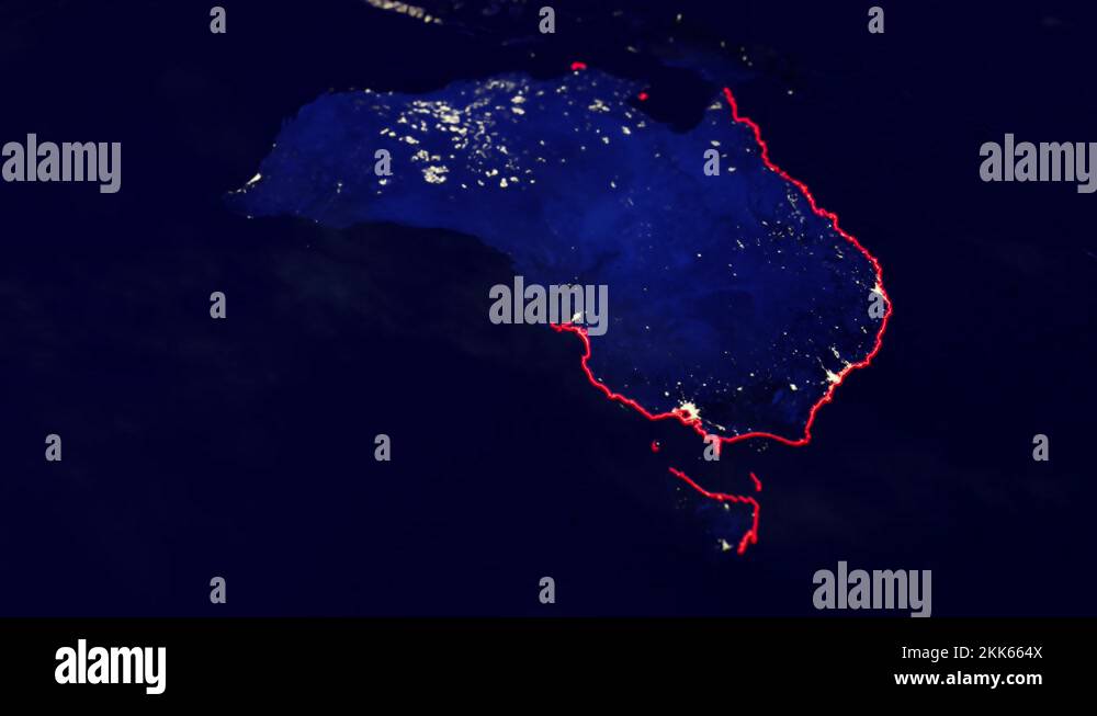 3D CGI Night Map of Australia With Mountain Relief Stock Video Footage ...