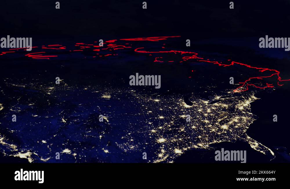 3D CGI Night Map of Canada With Mountain Relief & Borders Stock Video ...