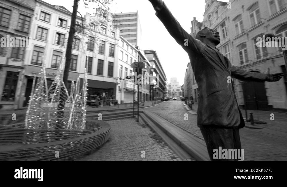 Statue of the famous Belgian singer Jacques Brel in his hometown ...